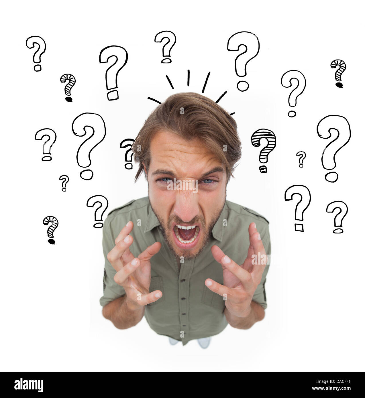Fragezeichen und mann Ausgeschnittene Stockfotos und -bilder - Alamy