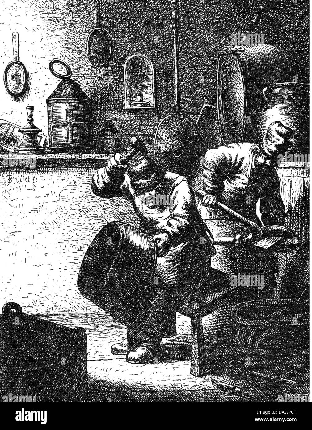 Menschen, Berufe, Schmied, Kupferstich von Jan Joris van Vliet ...