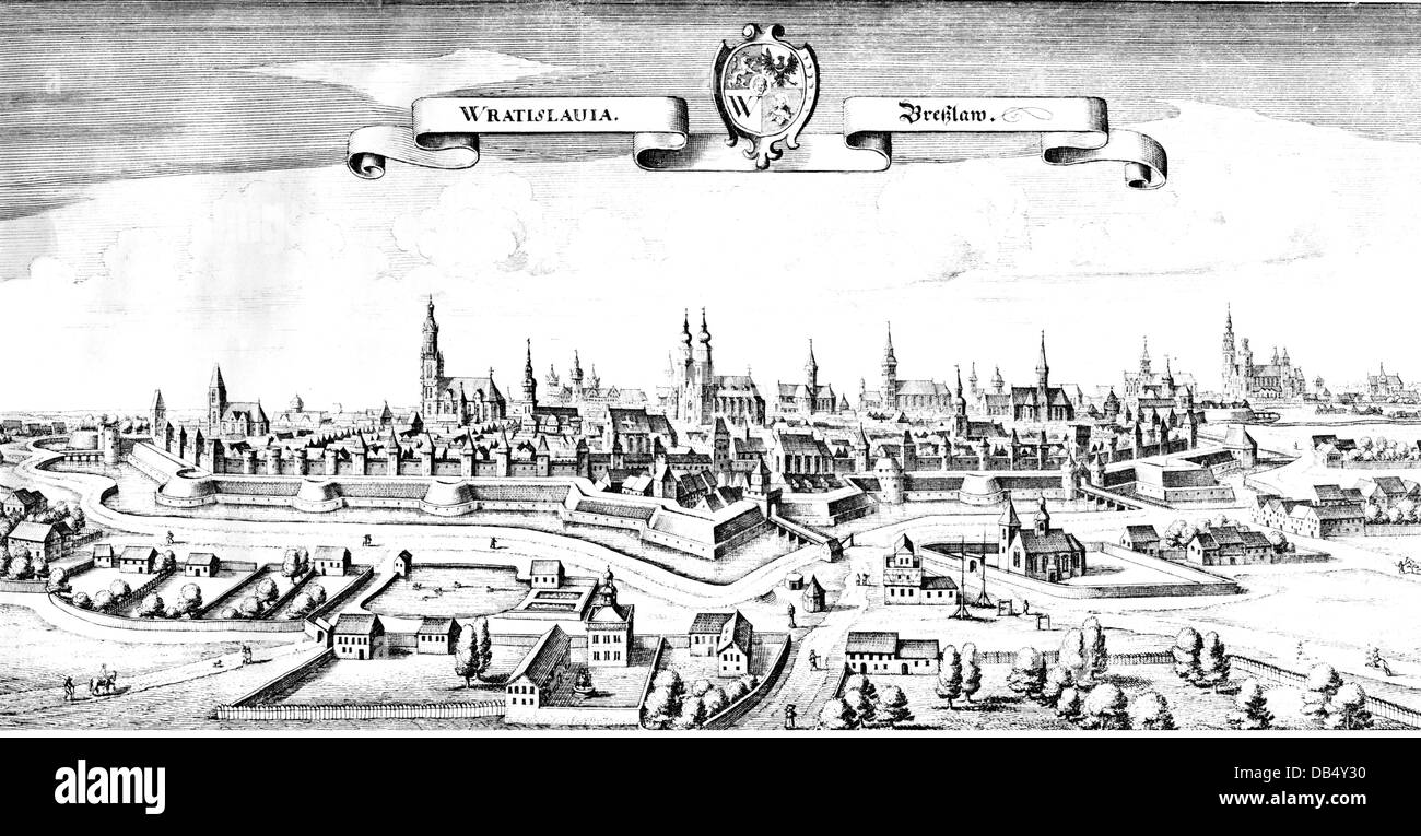 Geographie/Reisen, Polen, Wroclaw (Breslau), Aussicht, Kupferstich ...