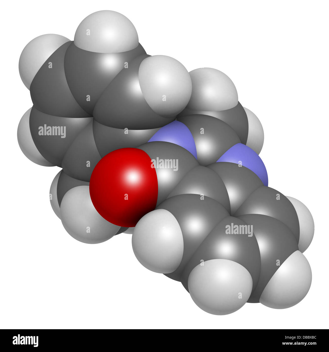Methaqualon Freizeitdroge, chemische Struktur. Atome werden als Kugeln ...