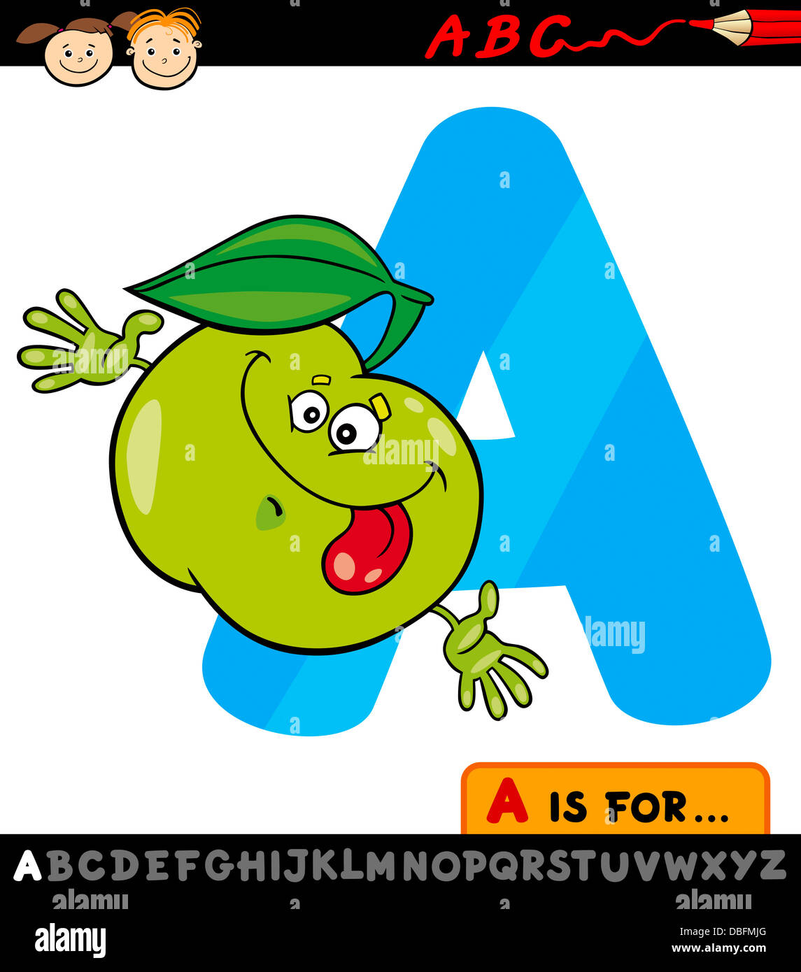 Cartoon-Illustration der Großbuchstabe A von Alphabet mit Apfelfrucht ...