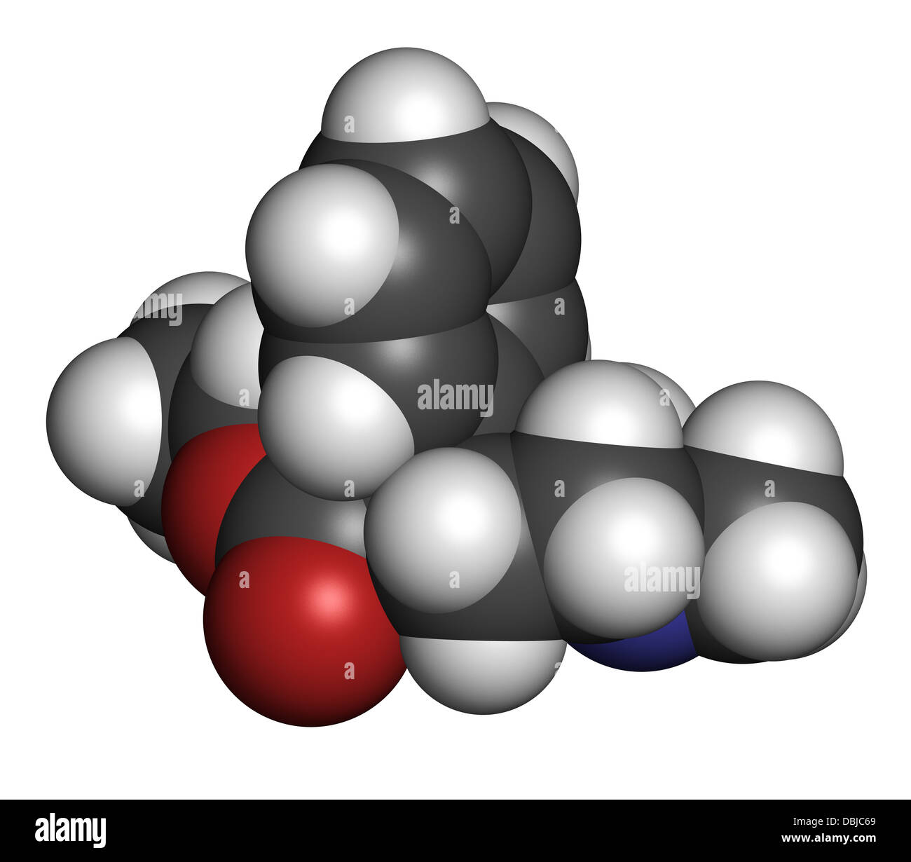 Pethidin opioid Analgetikum, chemische Struktur. Atome werden als ...