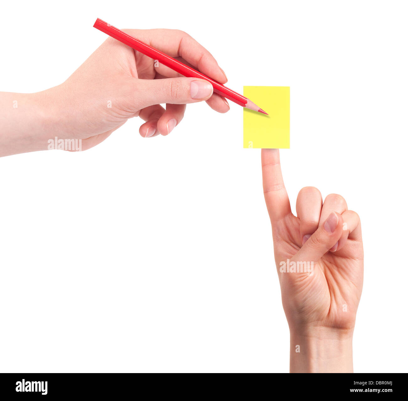 primäre Ziele planen Strategiekonzept - Frau Finger mit Hinweis und ...