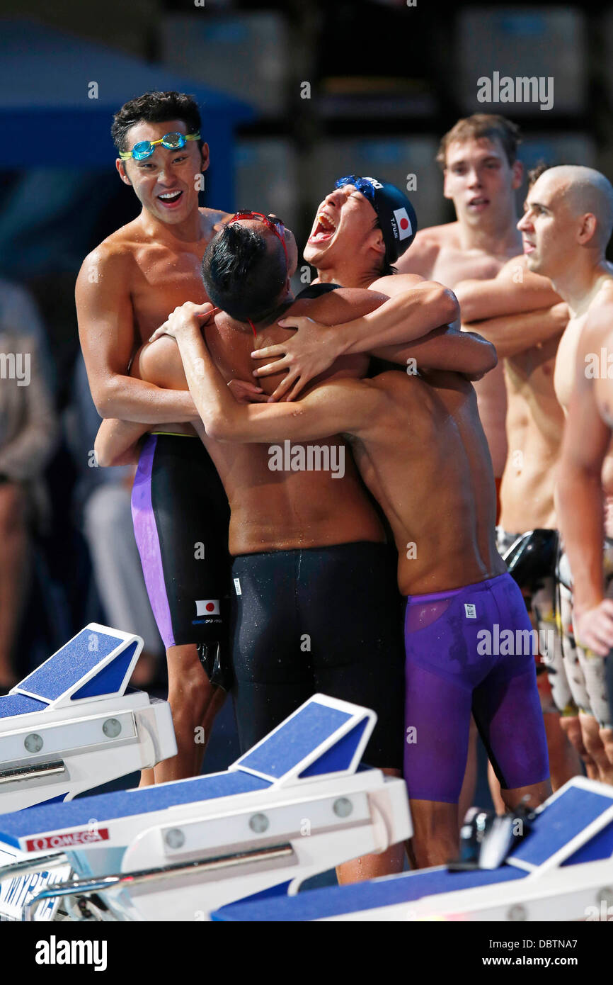 Barcelona, Spanien. 4. August 2013. (L-R) Kosuke Kitajima, Shinri Shioura, Takuro Fujii, Ryosuke ...