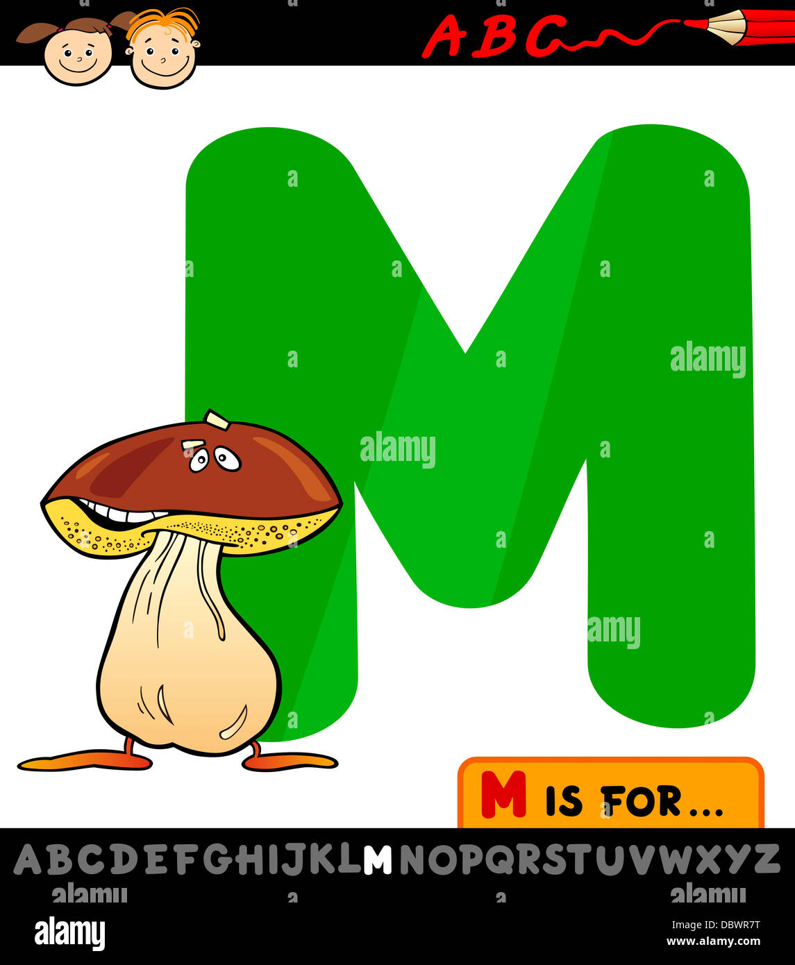 Cartoon Illustration von Großbuchstaben M vom Alphabet mit Pilz für ...