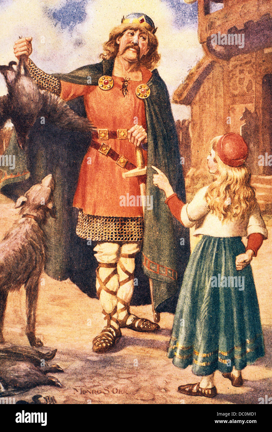 MITTELALTERLICHE WIKINGER VATER RÜCKKEHR VON DER JAGD WIRD VON SEINER ...