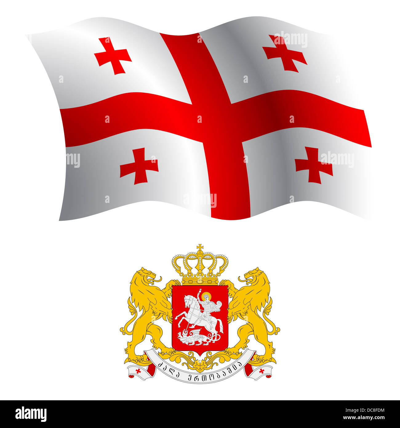 Georgien wellig Flagge und Wappen auf weißen Hintergrund, Vektor ...