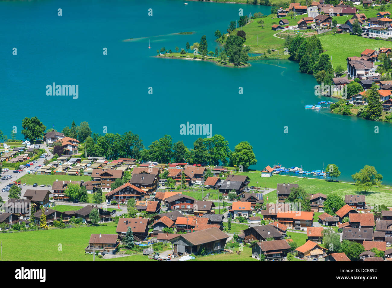 Blick auf Lungern und dem See entnommen Brunig Pass, Schweiz ...