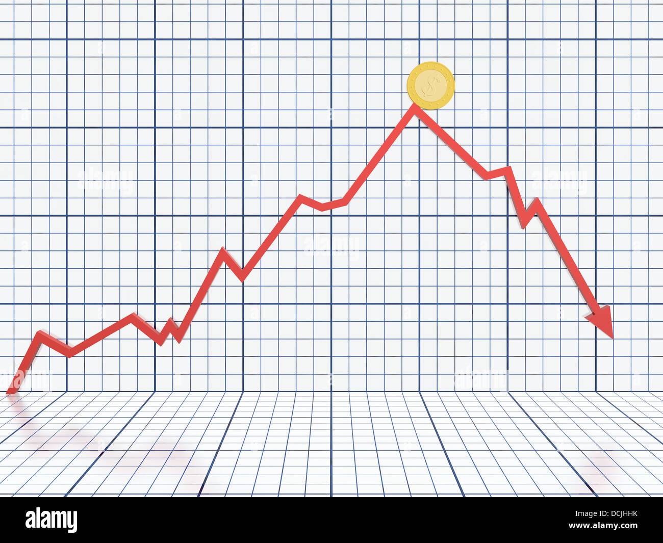 Business-Grafik mit roten Pfeil, der was Geldverlust zeigt ...