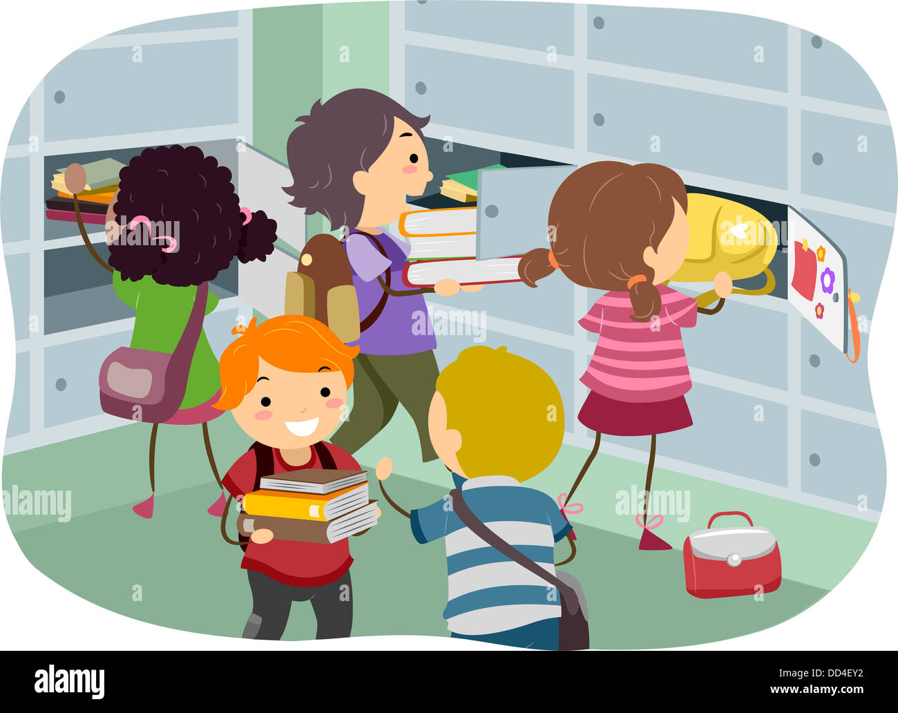 Illustration der Stickman Kinder setzen und dass die Dinge bei Locker ...