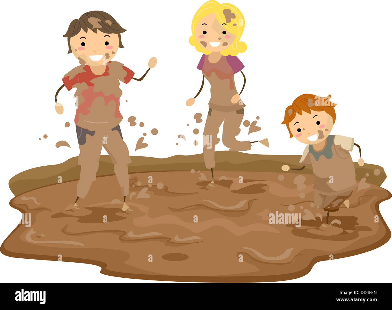 Illustration der Stickman Familie spielen im Schlamm Stockfotografie - Alamy