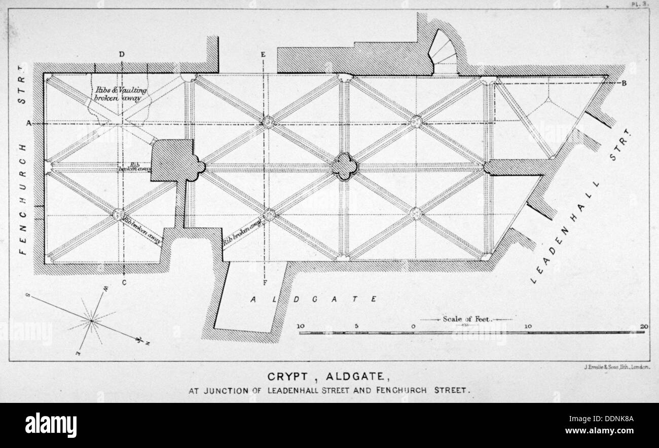 Plan der groining für St Michaels Krypta, Aldgate Street, London, c1830 ...