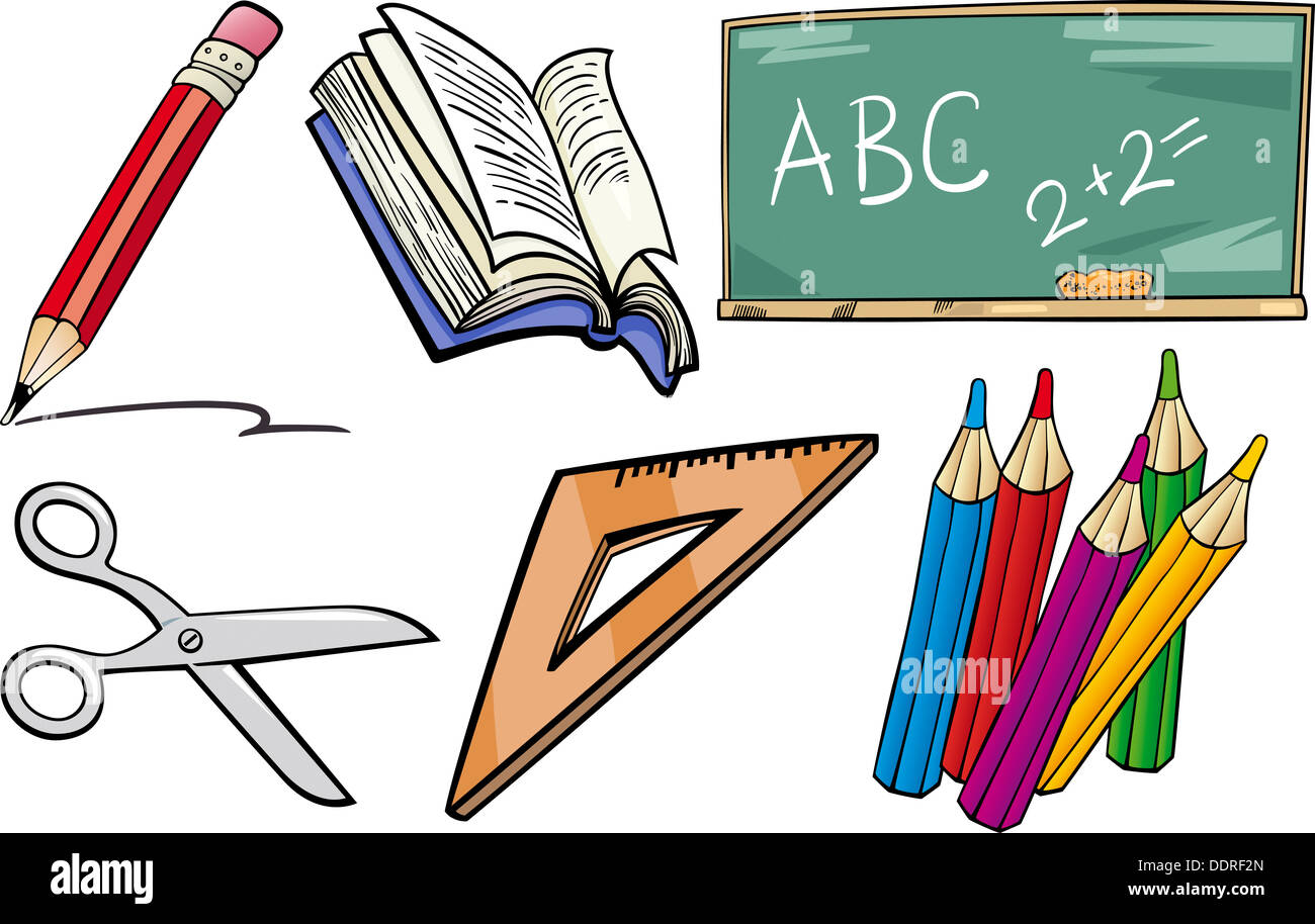 Comic-Illustration von Schulzeug für Kinder und Schüler oder Studenten ...