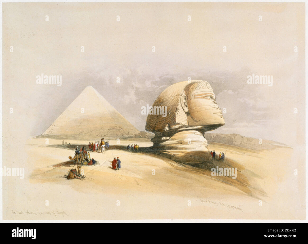 Die große Sphinx und die Pyramiden von Gizeh, 19. Jahrhundert. Künstler ...