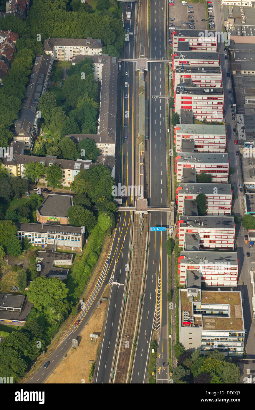 Luftbild, Autobahn A40, Essen-Zentrum Ausfahrt Autobahnauffahrt ...