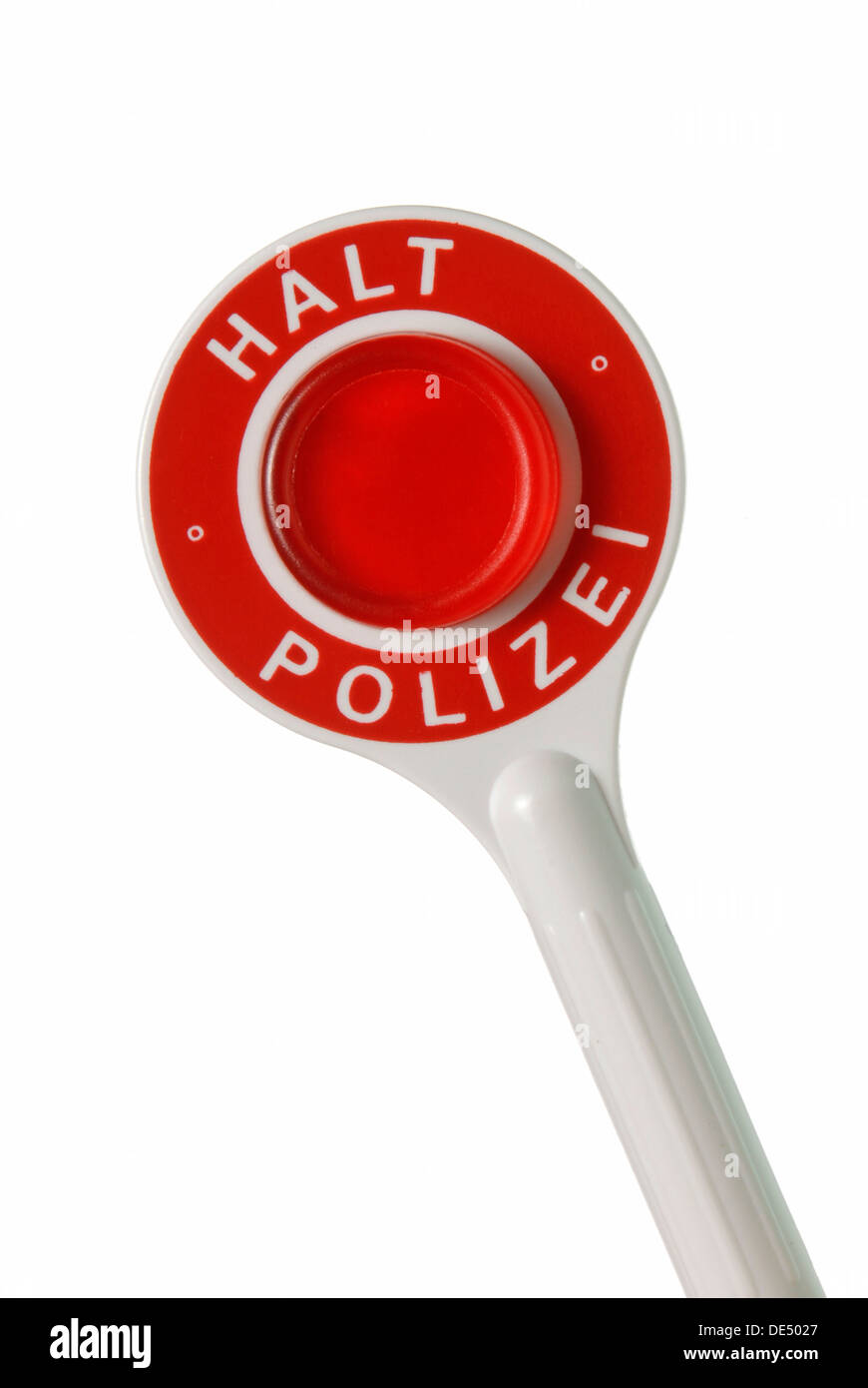 Handheld-Polizei signalisieren, gekennzeichnet Halt, Polizei, Deutsch ...
