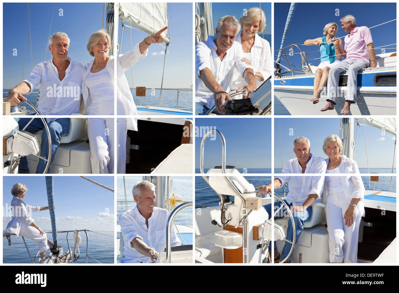 Montage von gesunden Ehepaar im Ruhestand an Bord ihre Luxus-Yacht oder ...