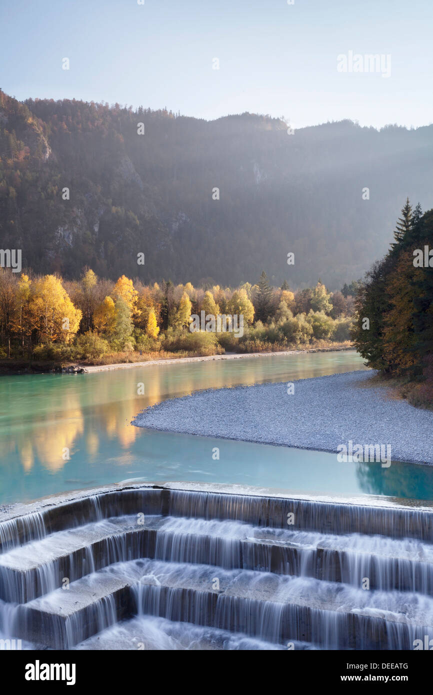 Lech-Fluss-Wasserfall im Herbst, Füssen, Ostallgau, Allgäu, Allgäu ...