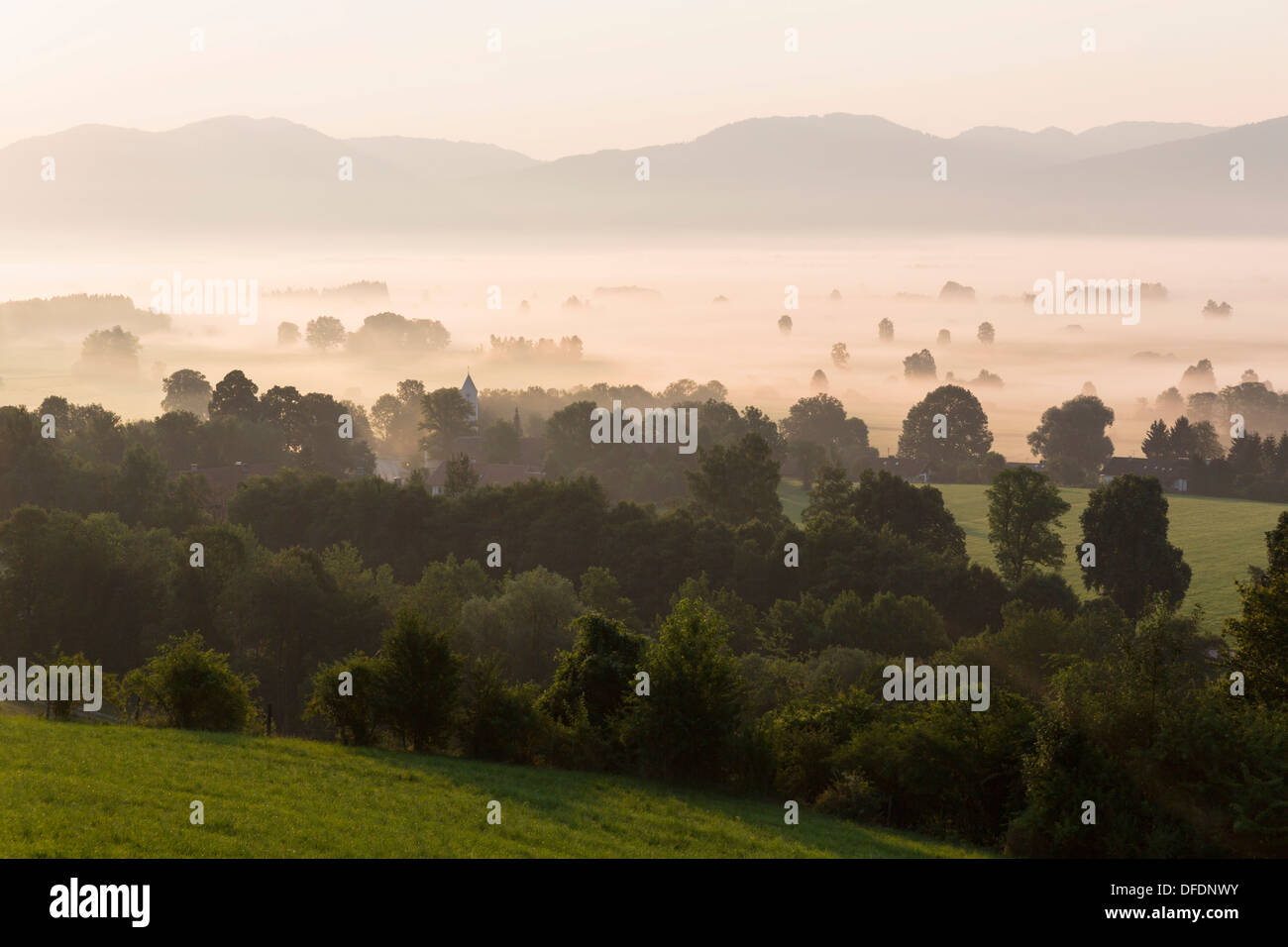 Blick auf murnauer moos mit nebel bei sonnenaufgang -Fotos und ...