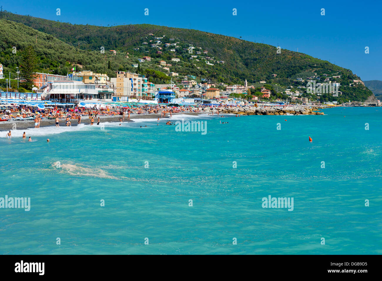 Strand von Cava di Lavagna, Golf von Tigullio, Provinz Genua, Ligurien ...