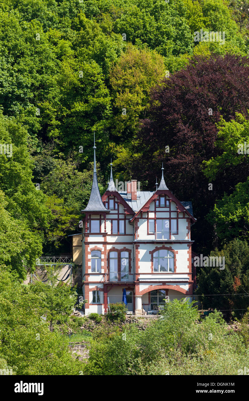 Alte Villa am Ufer der Elbe River, Dresden, Sachsen, Deutschland ...