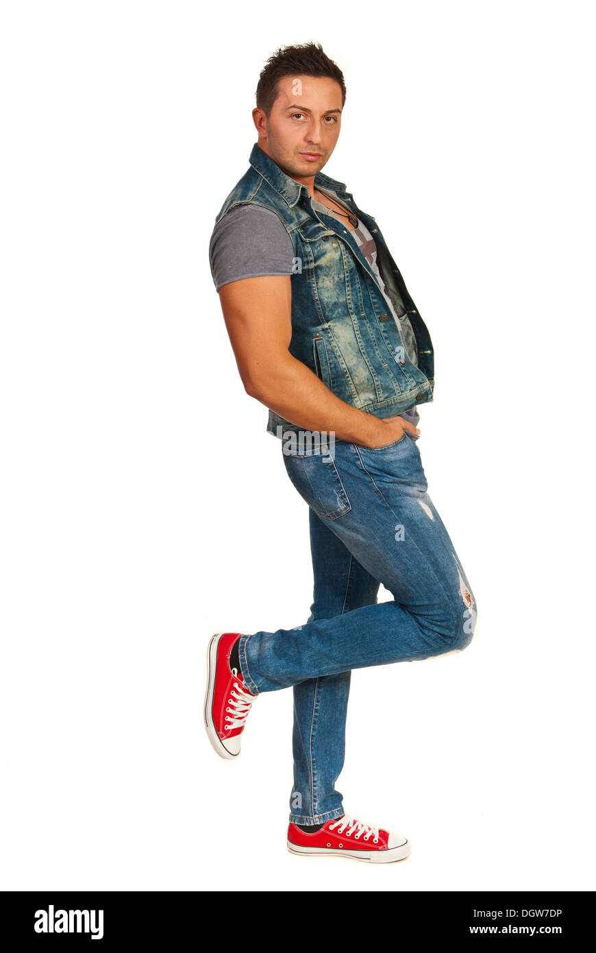 Cooler Typ in Jeans isoliert auf weißem Hintergrund Stockfotografie - Alamy