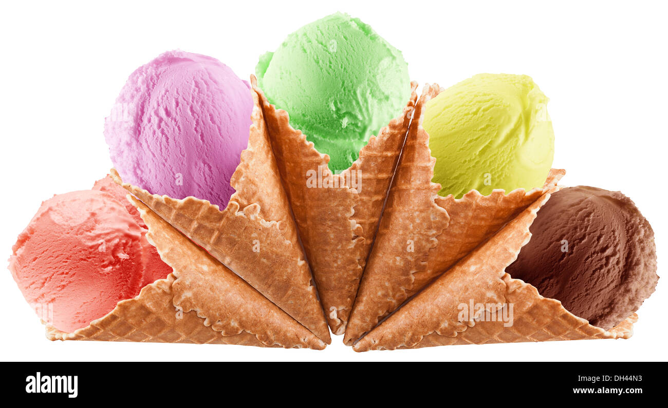 Bunte Eis in der Waffel Kegel. Datei enthält Beschneidungspfade ...
