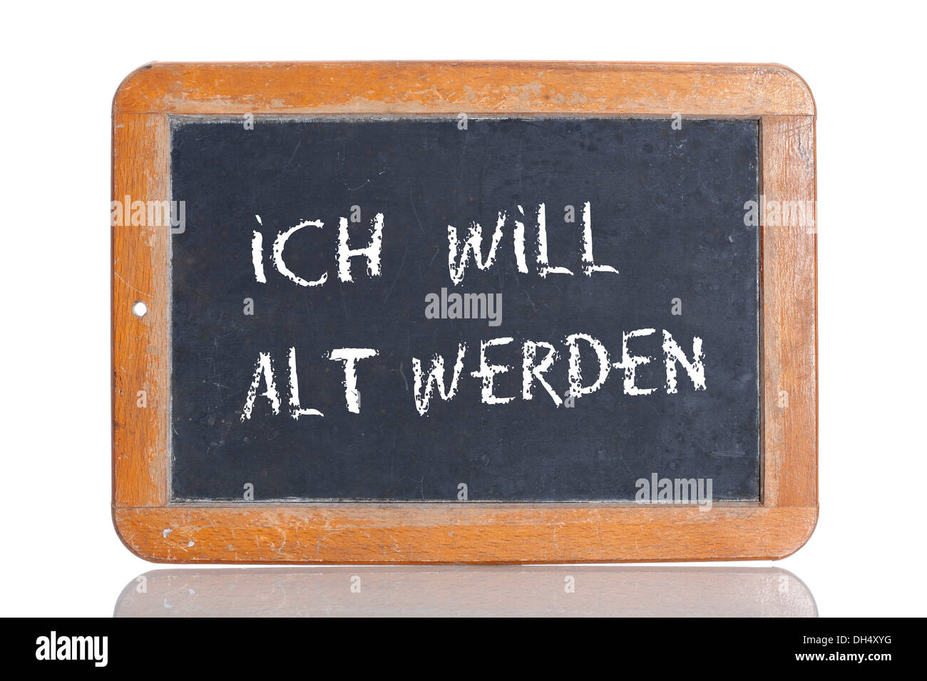 Alte Schultafel mit den Worten ICH werde ALT WERDEN deutsche, denn ich ...