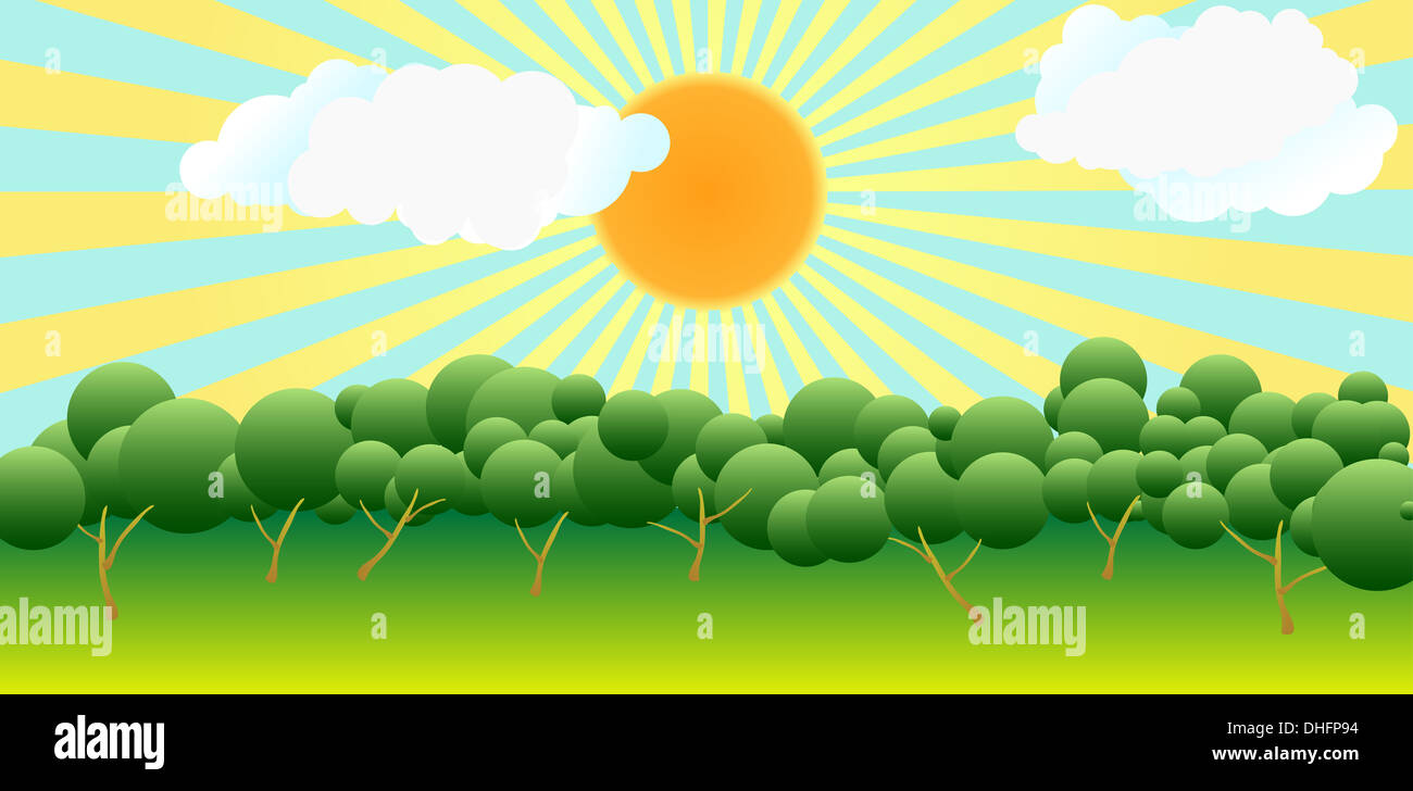 Stilisierte Vektor-Illustration mit hellen Sonne, strahlende Sonne ...
