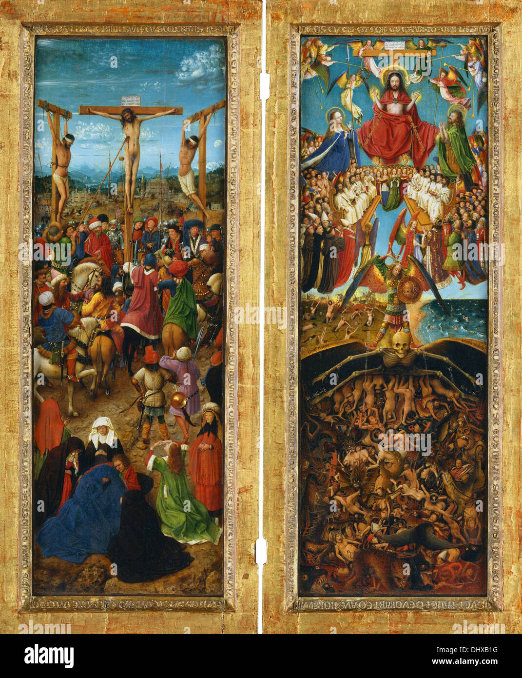 Die Kreuzigung und das jüngste Gericht Diptychon - von Jan Van Eyck, ca. 1435-40 Stockfotografie ...