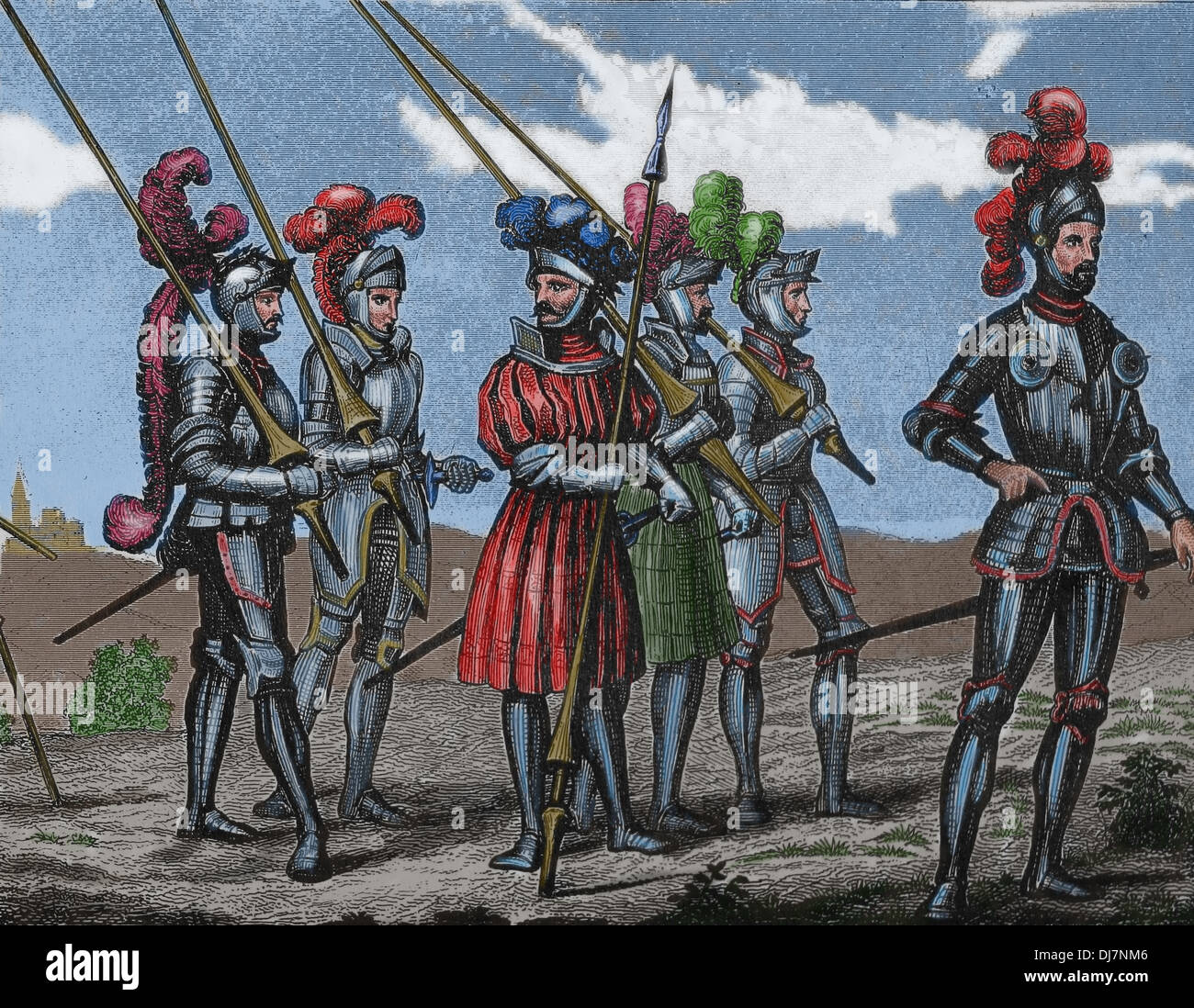 Europa. Soldaten. 16. Jahrhundert. Gravur. (Spätere Färbung Stockfoto ...