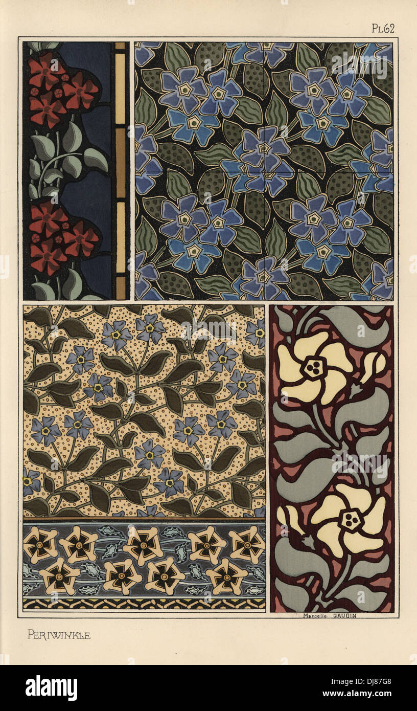 Immergrün im Jugendstil Muster Tapete, Glasmalerei und Stoffe ...