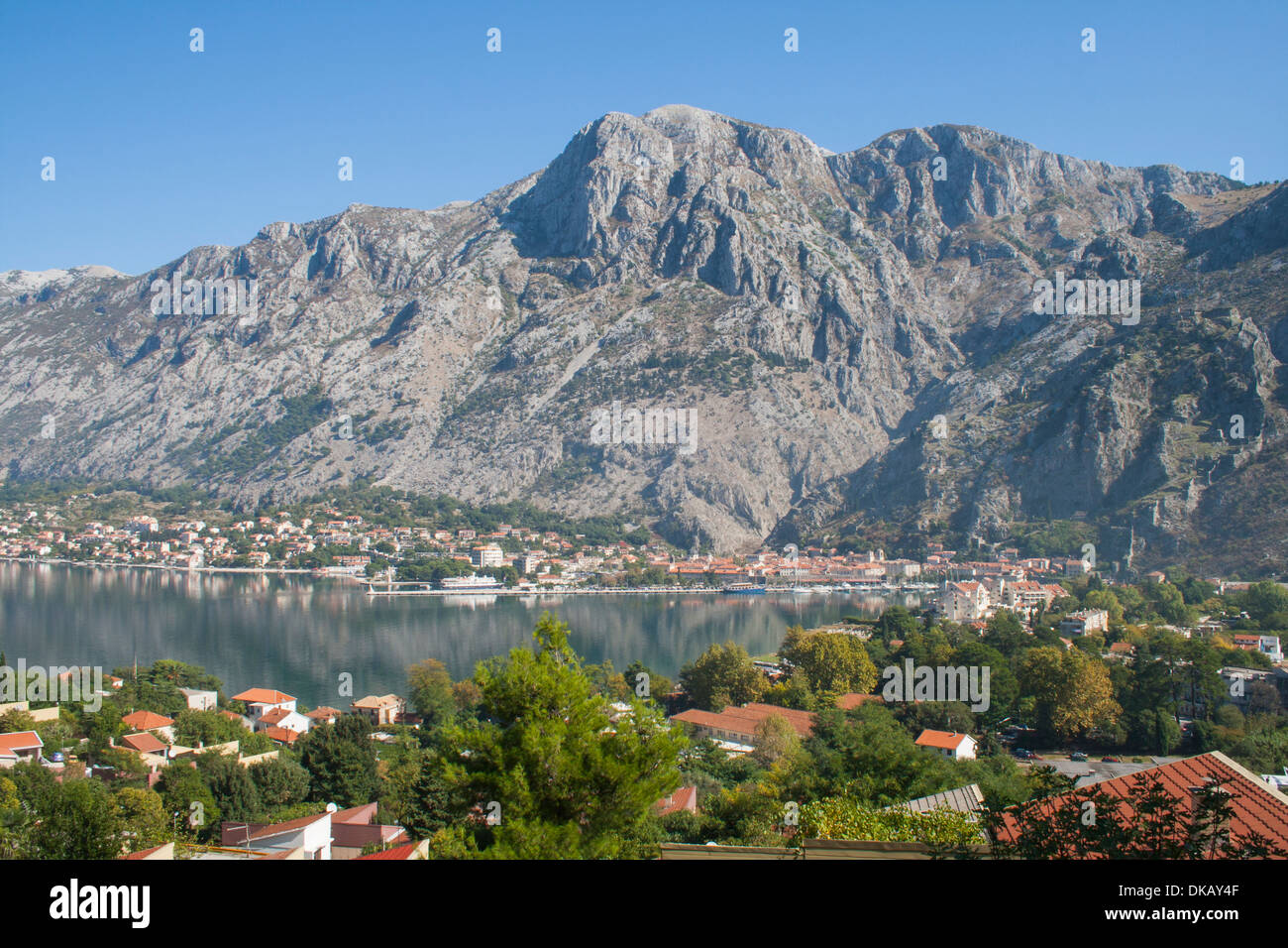 Altstadt stari grad von kotor spiegelt sich in der bucht von kotor ...