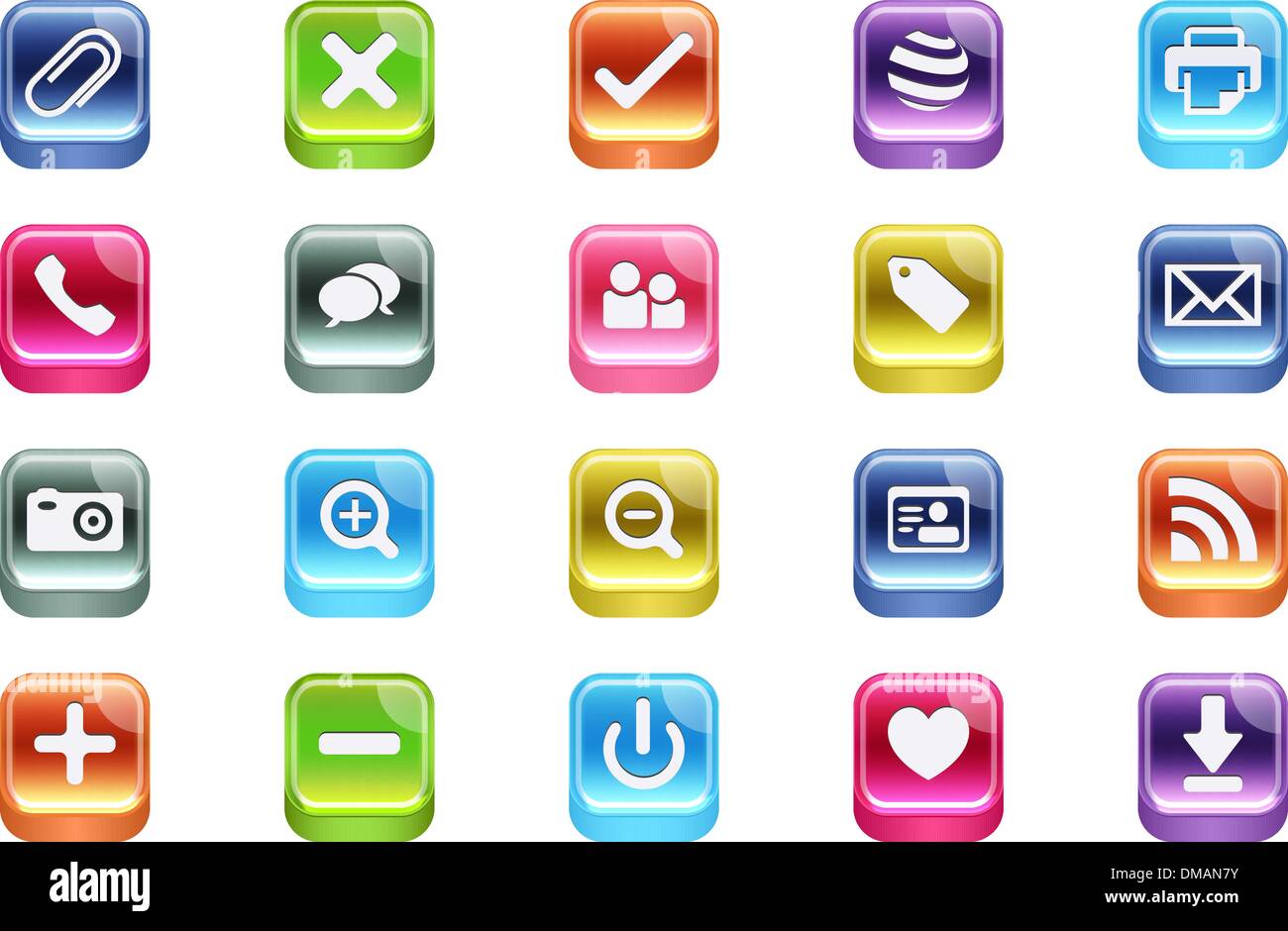 Quadrat glänzend abgeschrägte 3D-Icons Stock-Vektorgrafik - Alamy