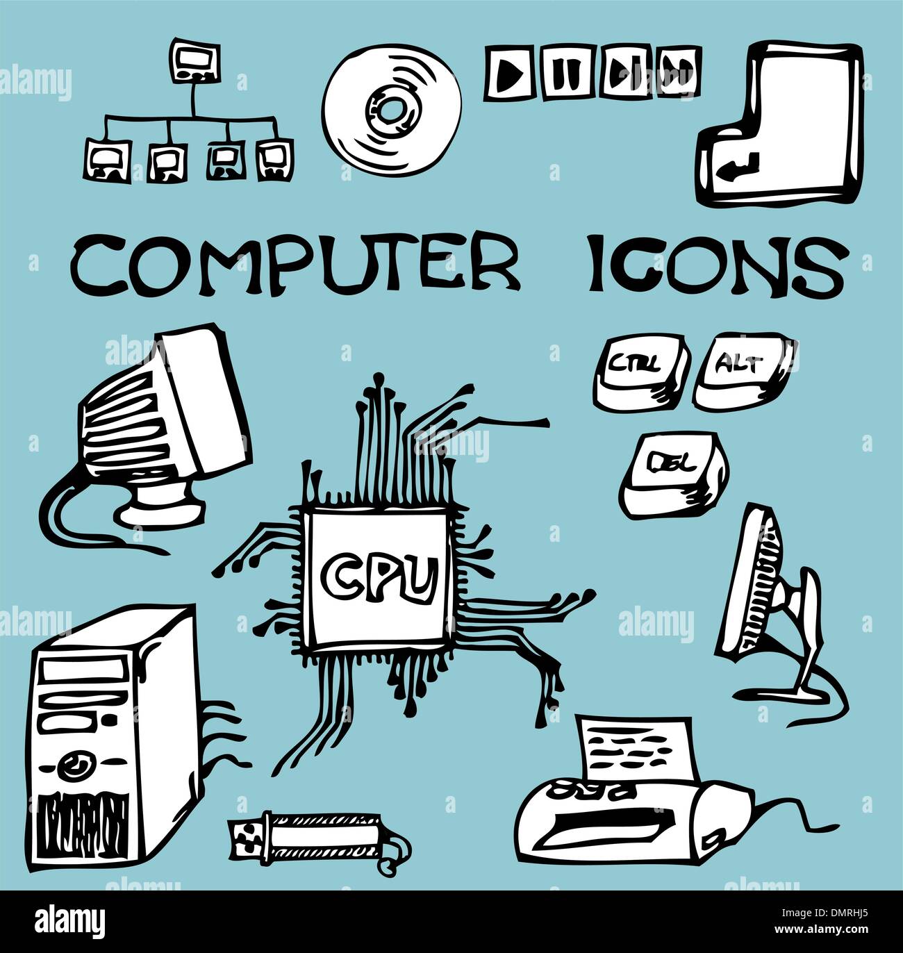 Satz von Hand gezeichnete Computer-icons Stock-Vektorgrafik - Alamy