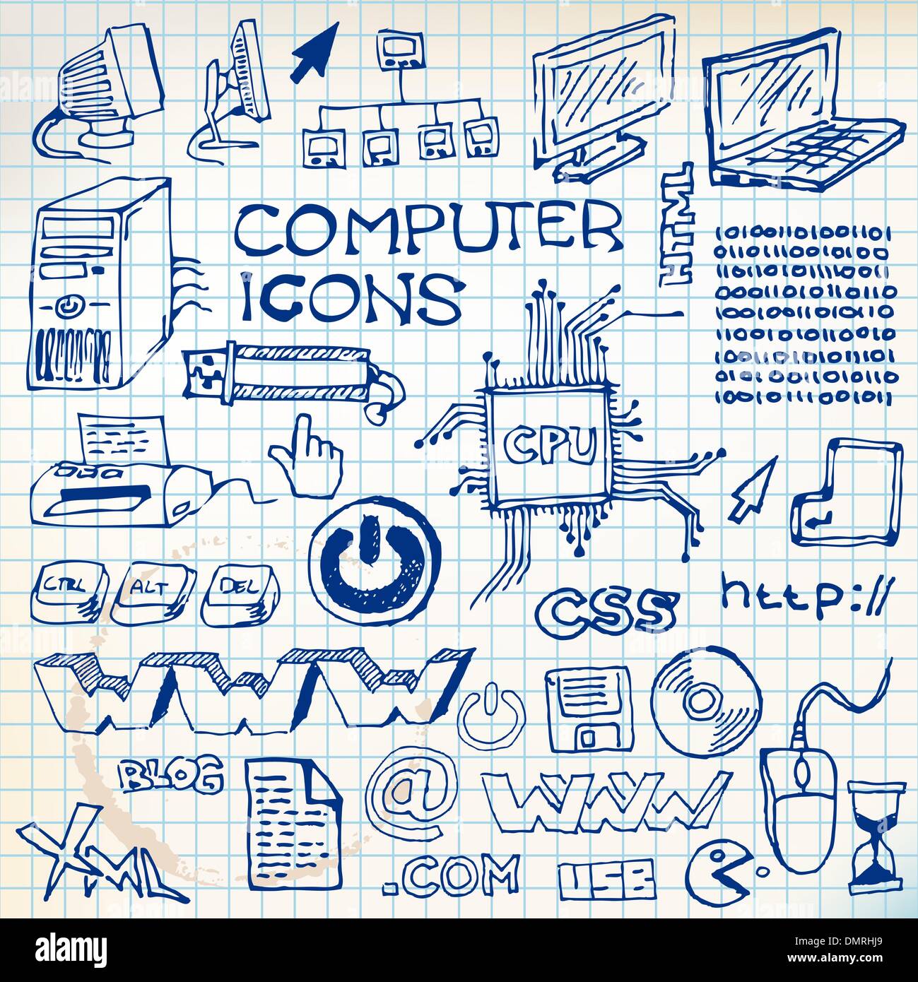 Satz von Hand gezeichnete Computer-icons Stock-Vektorgrafik - Alamy