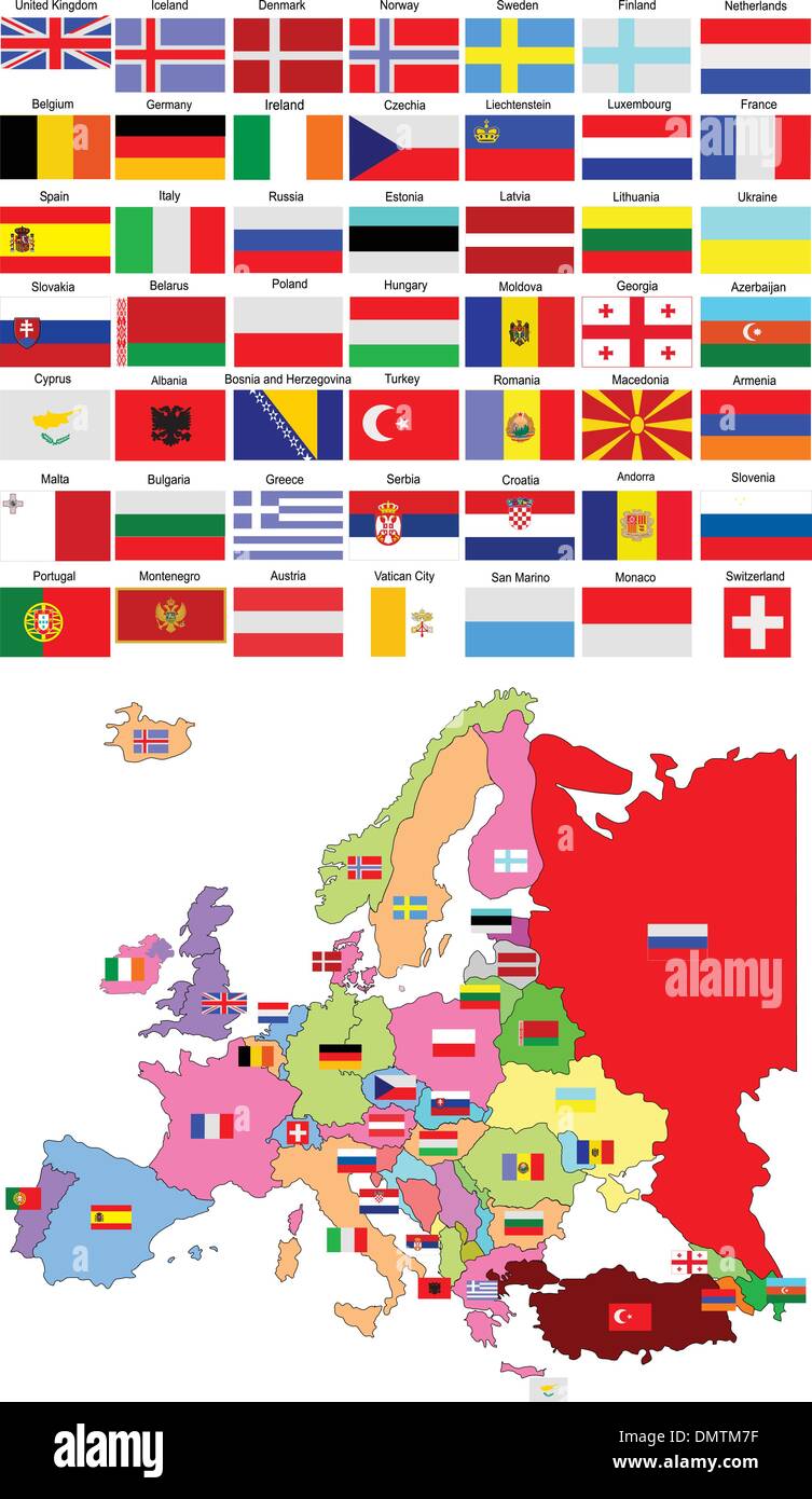 Karte von Europa mit Länderflaggen Stock-Vektorgrafik - Alamy