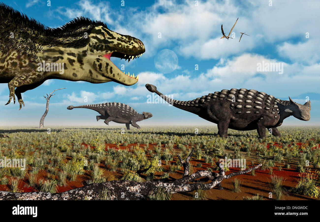 Ein t-Rex Jagd ein paar Ankylosaurus.1 Stockfotografie - Alamy