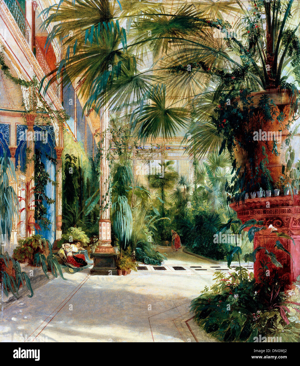 Carl Blechen, das Innere des Palm House 1832 Öl auf Leinwand. Alte ...