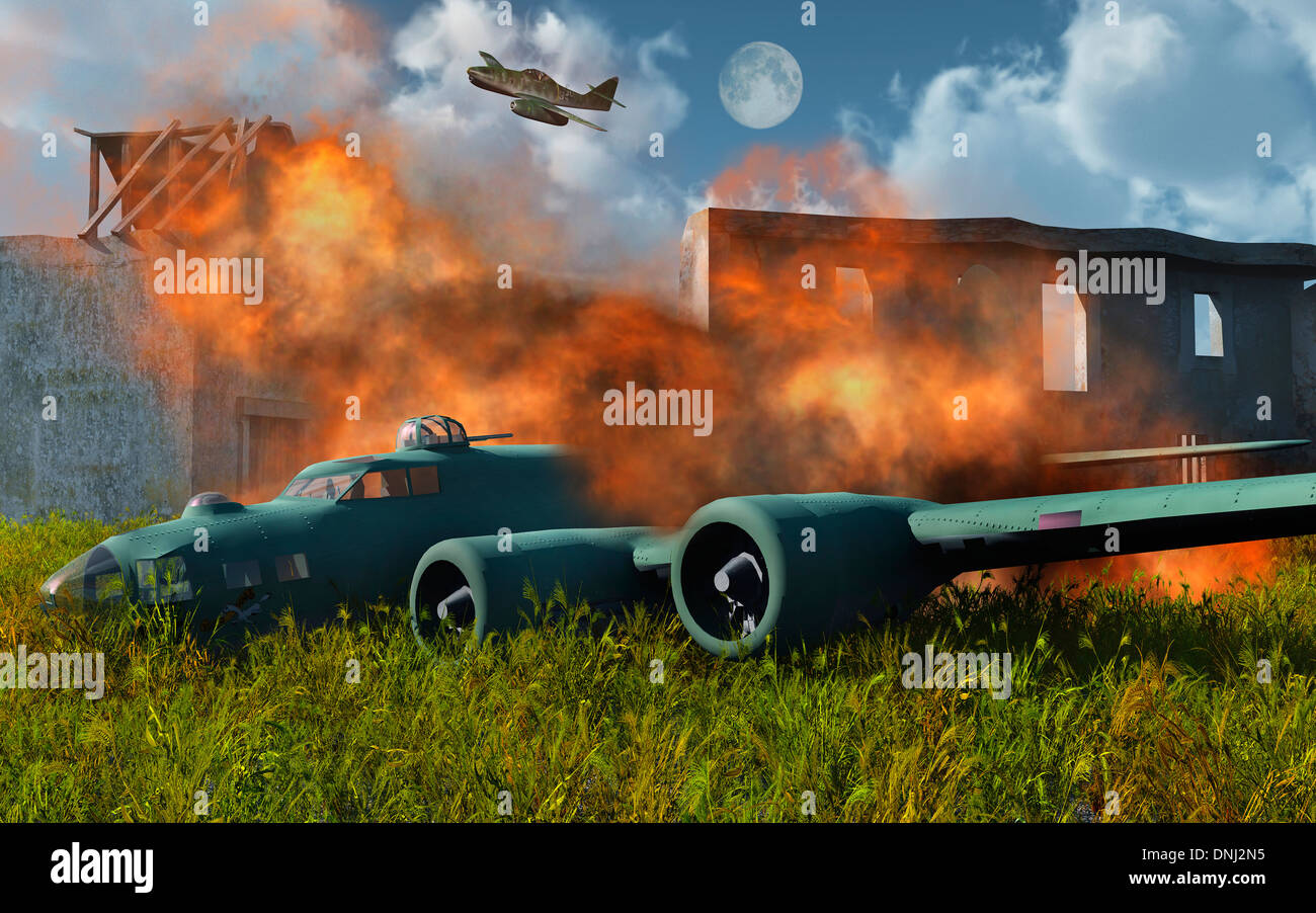 B-17 Bomber, Shot Down durch eine ME-262 Stockfotografie - Alamy