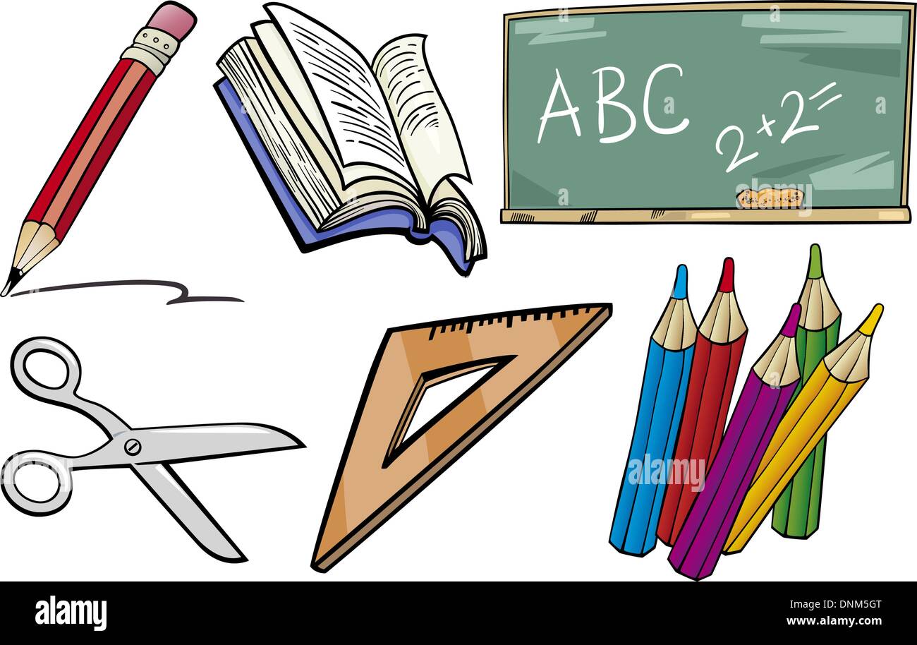 Comic-Illustration von Schulzeug für Kinder und Schüler oder Studenten ...