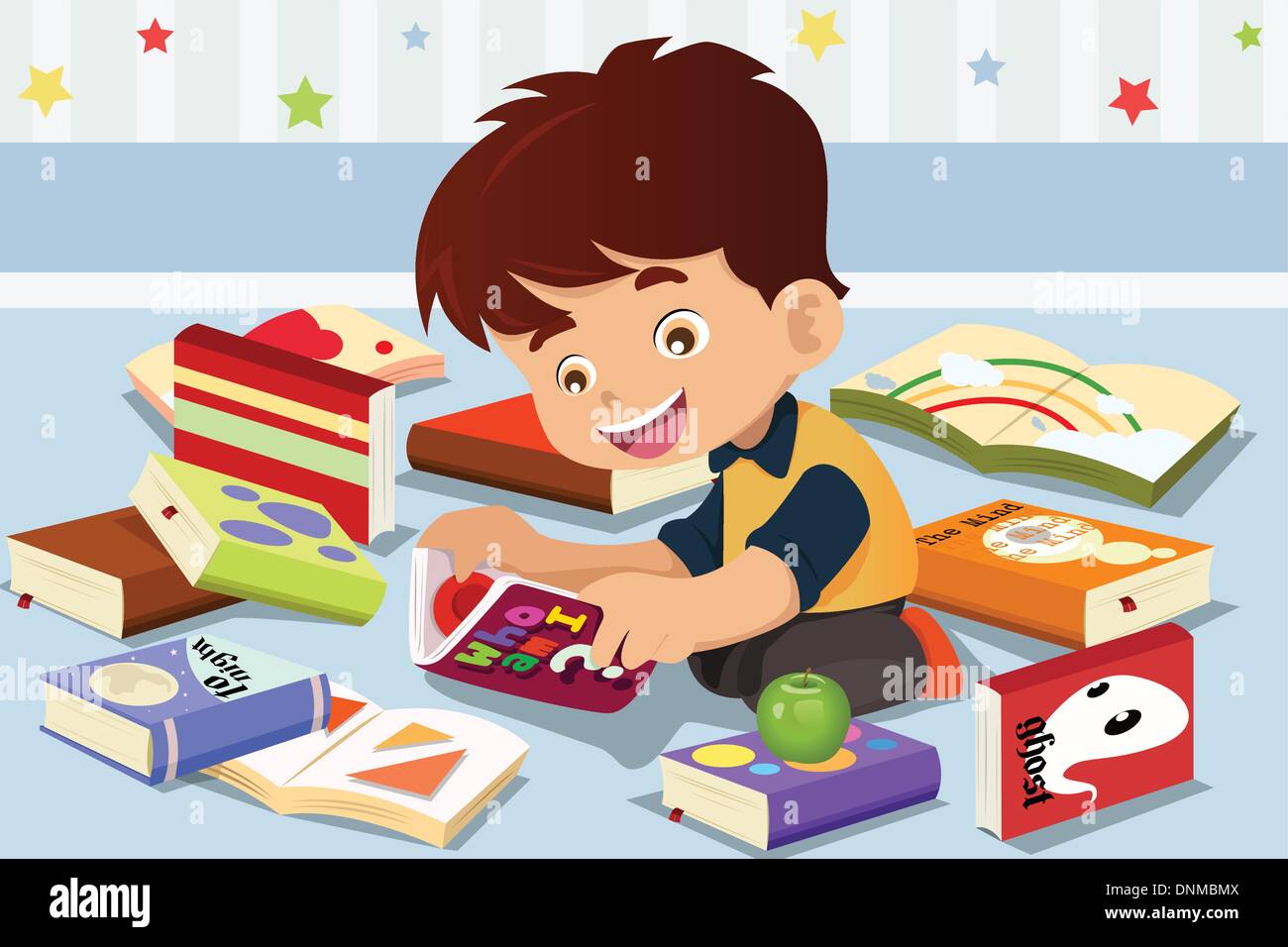 Vector Illustration Cartoon Boy Reading Stockfotos & Vector ...