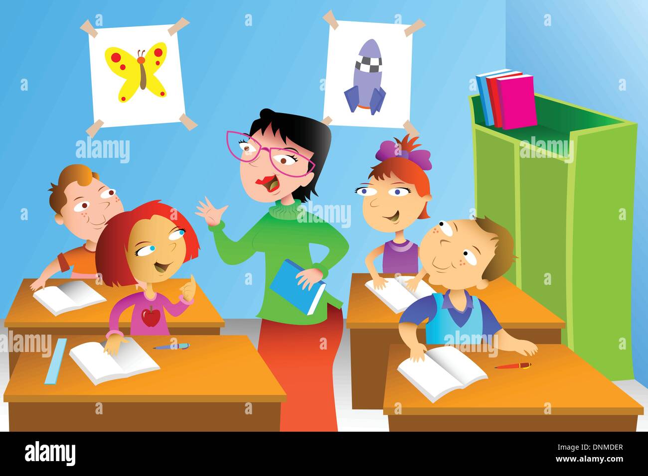 Illustration cartoon teacher in classroom -Fotos und -Bildmaterial in ...