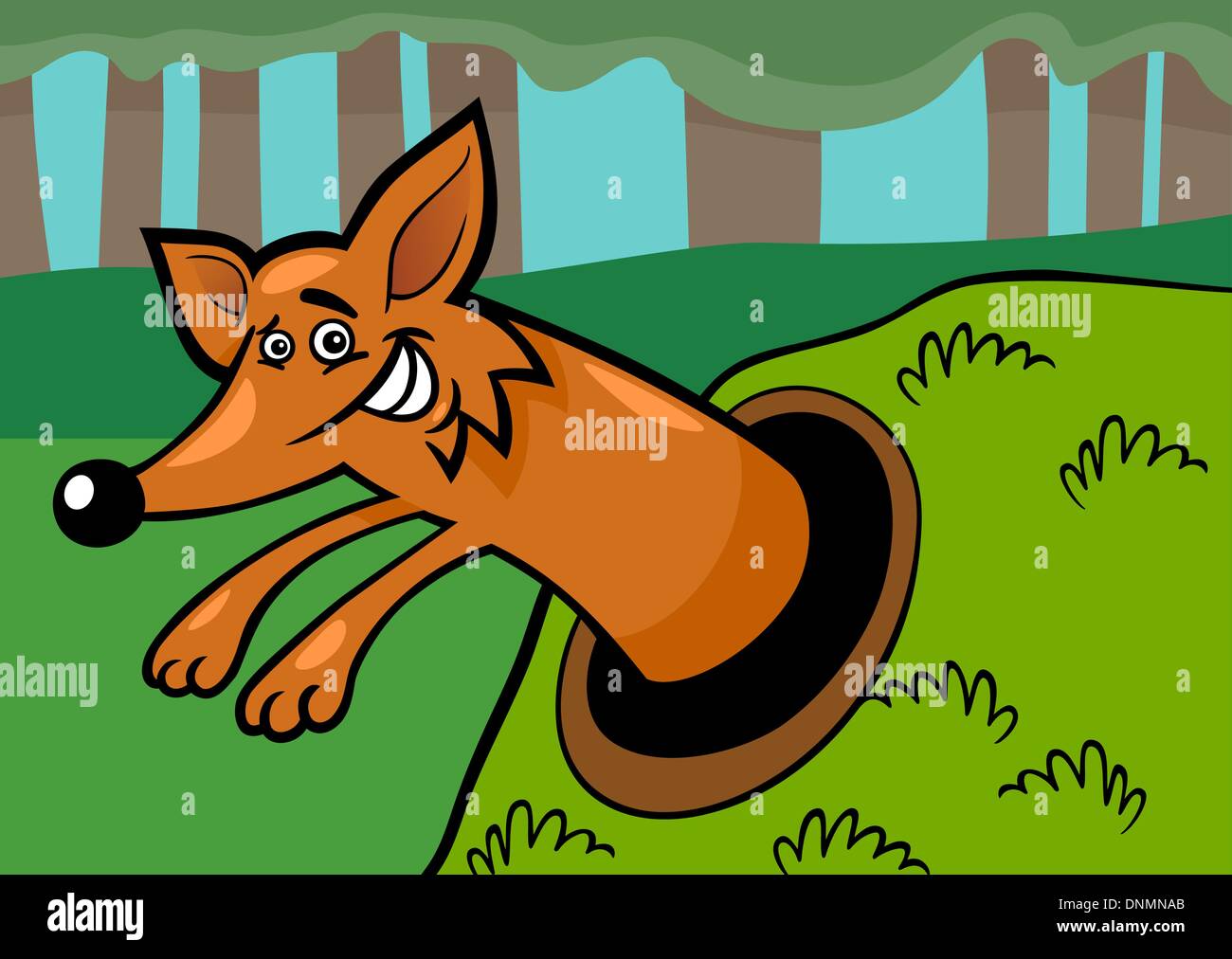 Cartoon-Illustration der lustige Fuchs wilde Tiere in den Fuchsbau ...