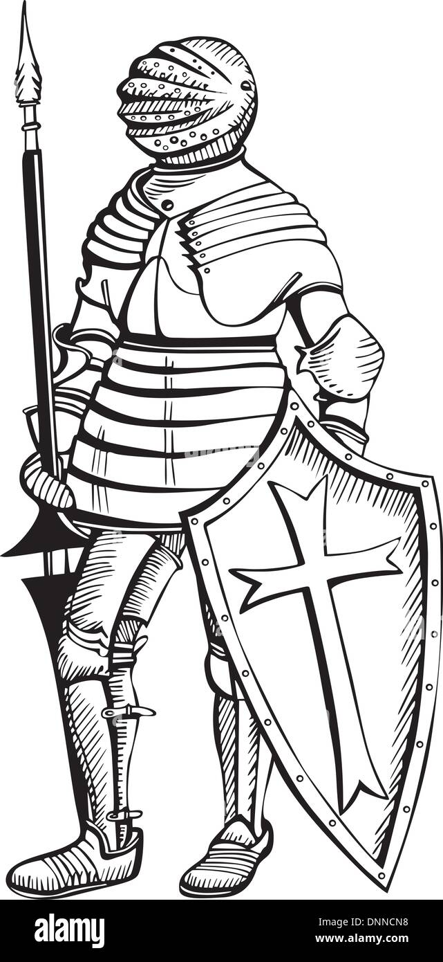Mittelalterliche Ritter. Schwarz / Weiß-Vektor-Illustration Stock ...