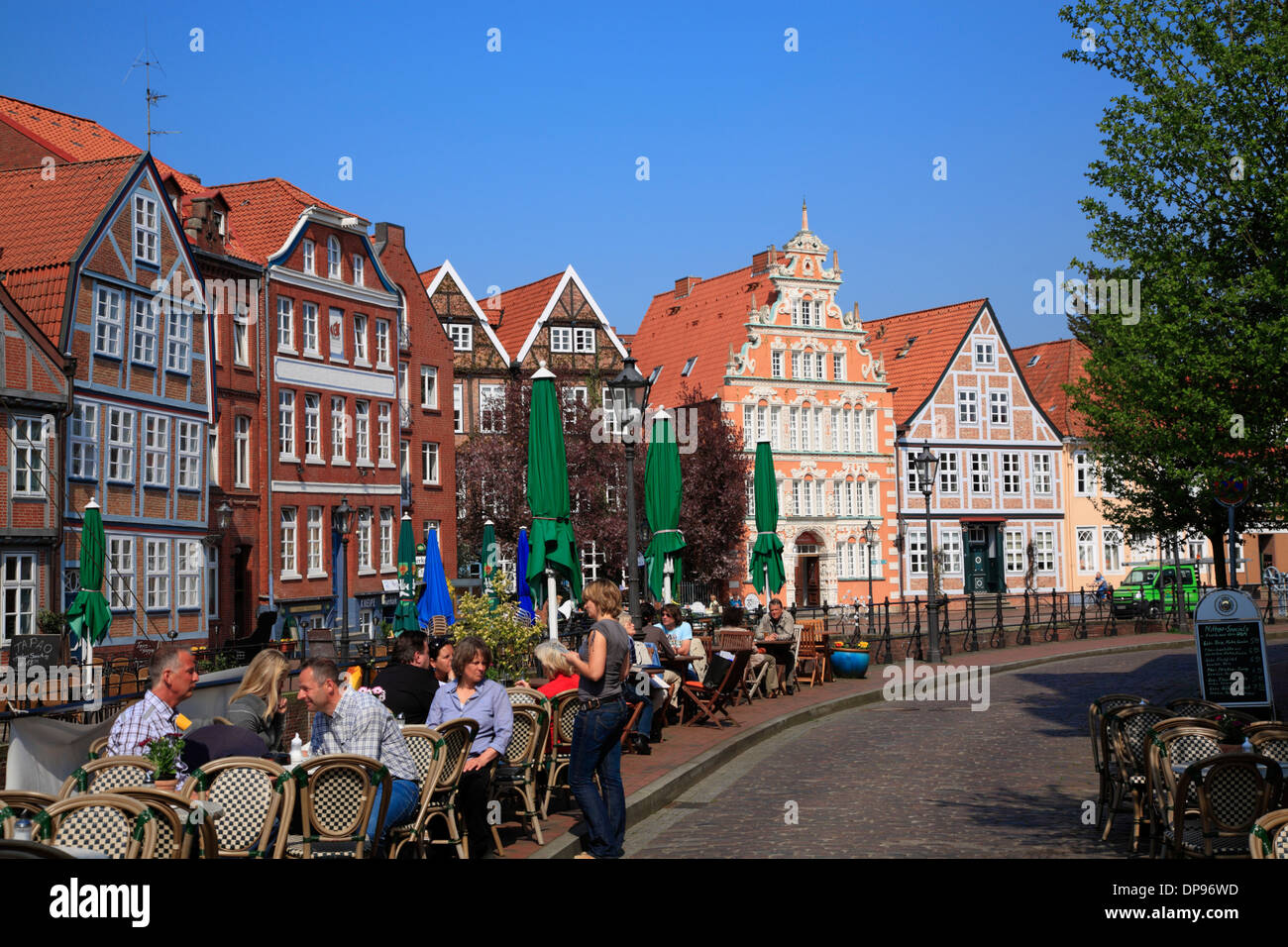 Straßencafé, alten Hafen, Stade, Altes Land-Region, Niedersachsen ...