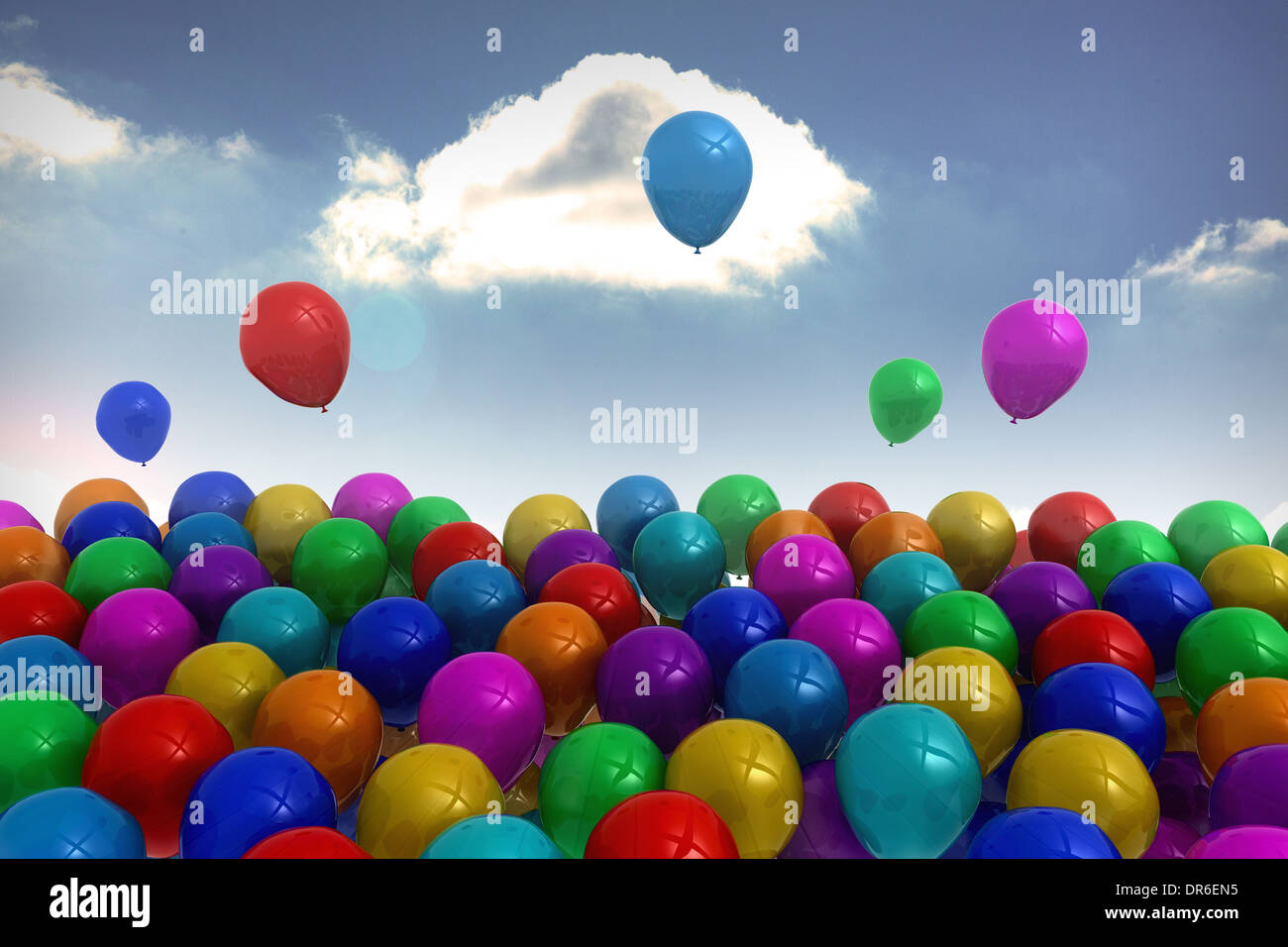 Viele bunte Luftballons Himmel Hintergrund Stockfotografie - Alamy