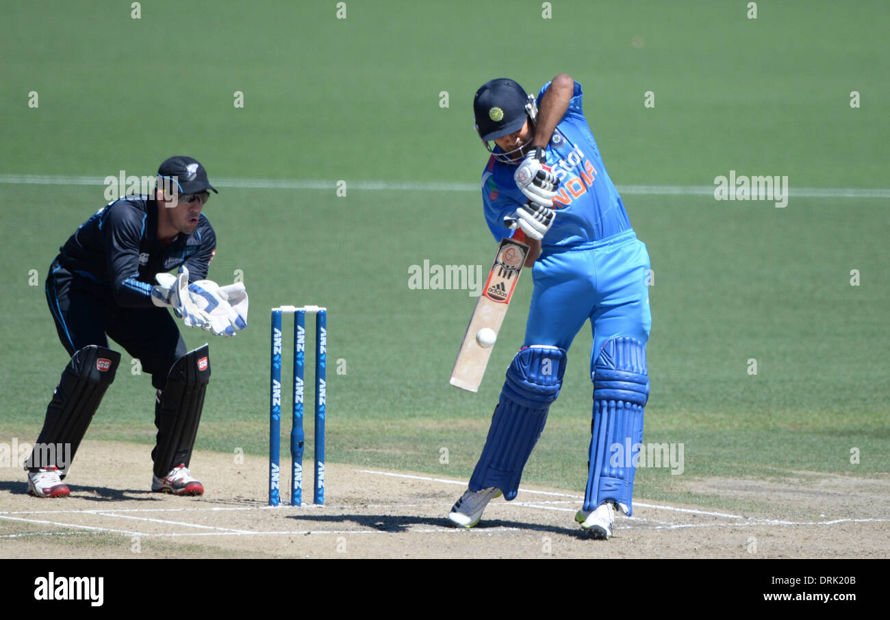 Hamilton, Neuseeland. 28. Januar 2014. Rohit Sharma Wimper in Spiel 4 ...