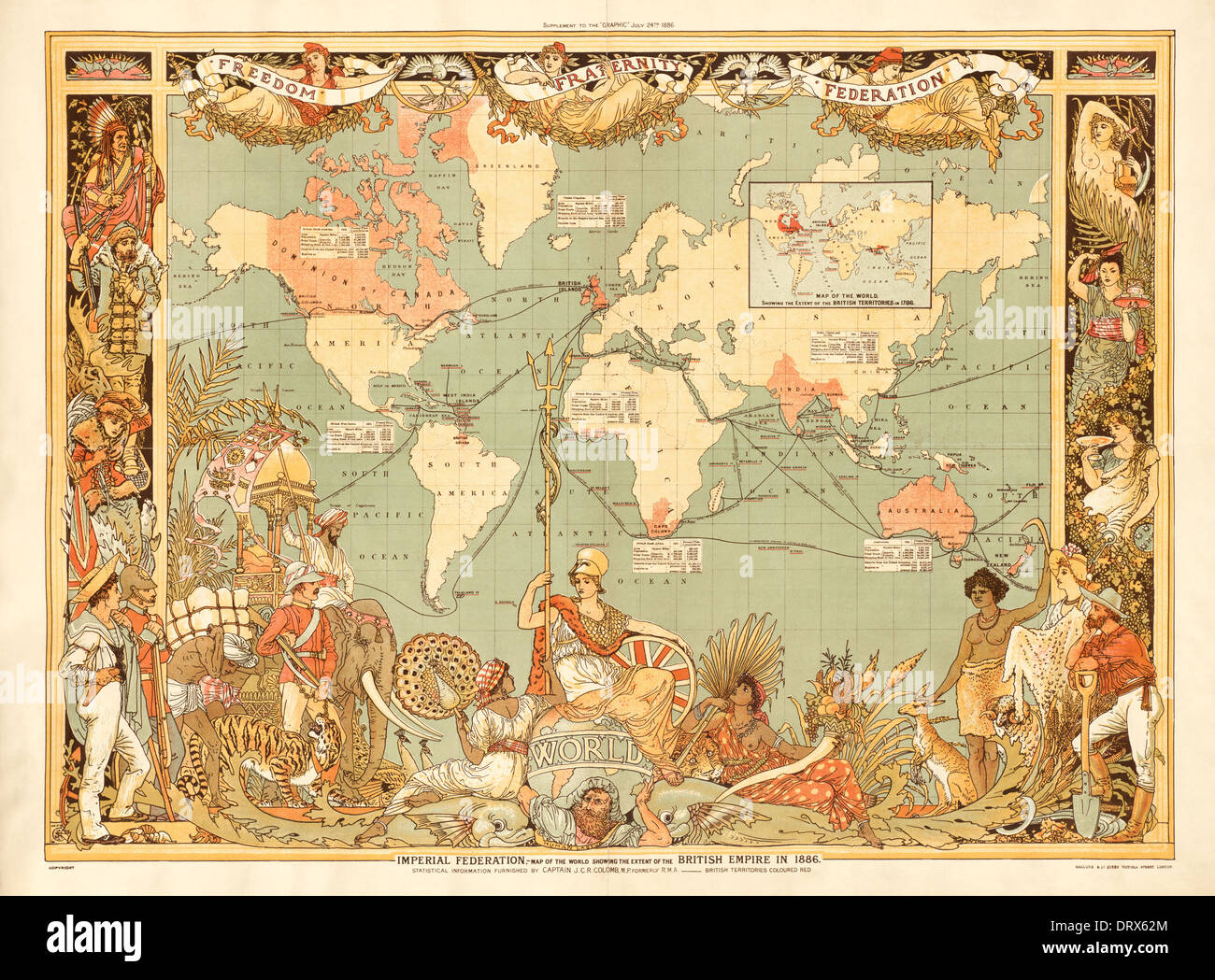 Diese Karte zeigt das Ausmaß des britischen Empire im Jahr 1886, als ...