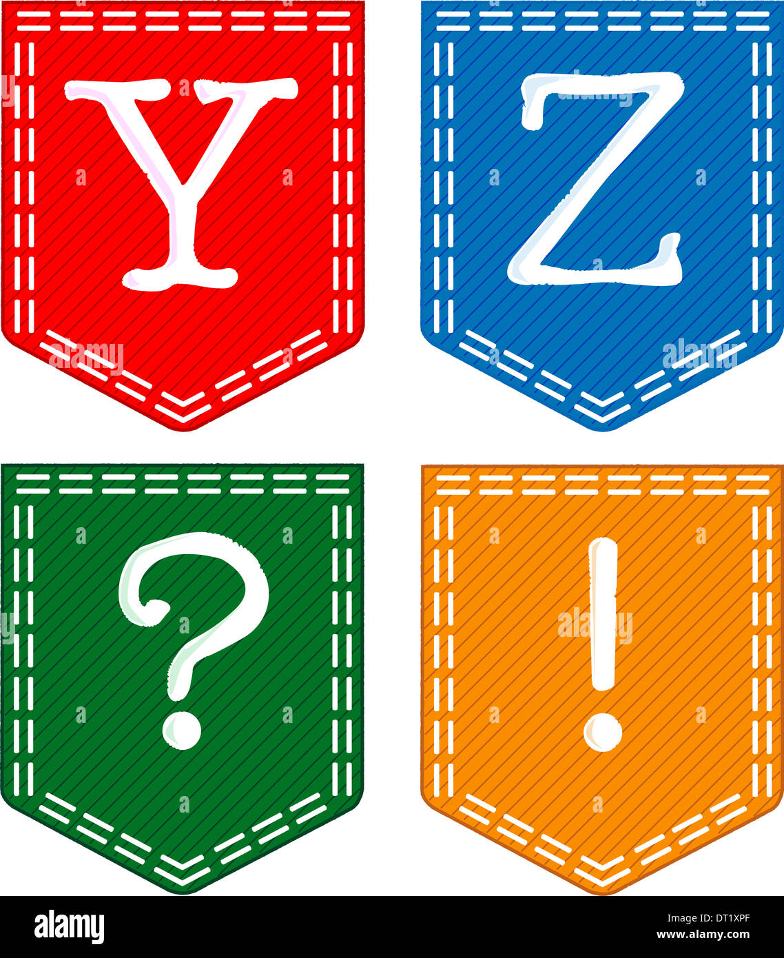 4 Stoff-Taschen mit den Buchstaben Y und Z mit einem Fragezeichen und ...